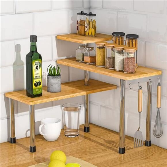 Kitchen | Kitchen Countertop Organizer Corner Shelf 3 Tier With Hooks ...